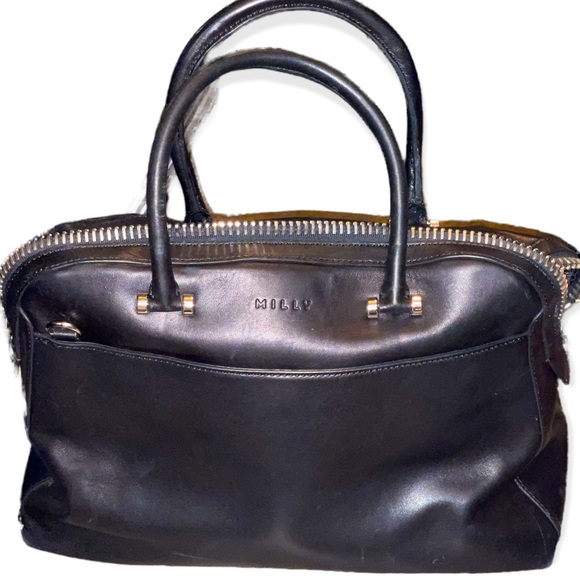 Milly | Bags | Milly Bag Like New Blk Plush Leather Lg Silver Zipper ...